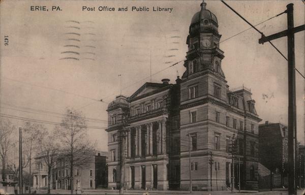 Post Office and Public Library Erie, PA Postcard