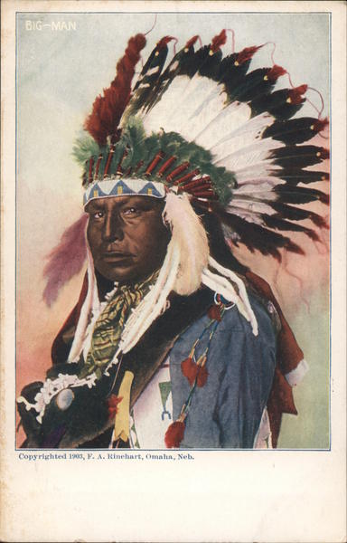 "Big-Man" Dressed Native American Omaha, NE Postcard