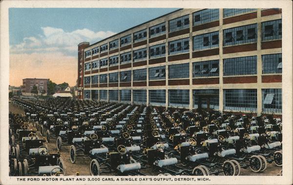 The Ford Motor Plant and 3000 Cars Detroit, MI Postcard